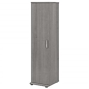 Bush Business Furniture Universal Tall Narrow Storage Cabinet with Door and Shelves, Platinum Gray