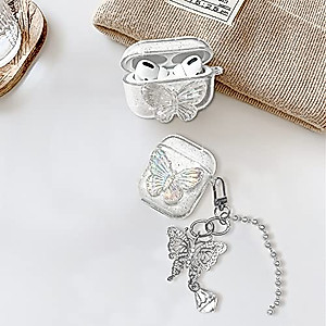 Newseego Compatible with Airpods 1&2 Case, [Cute 3D Clear Glitter Butterfly Design] Smooth Soft TPU Cover with Lovely Lucky Crystal Keychain Shockproof Protective Headphones Case for Girls Women