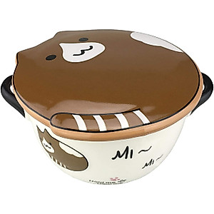 VanEnjoy Big Capacity 24oz 3D Cute Cartoon Microwave Ceramic Soup Cat Bowl Instant Noodle Bowl Cereal Bowl for Salad Fruit Vegetable with Ceramic Kitty Cat Lid and Handles (coffee)