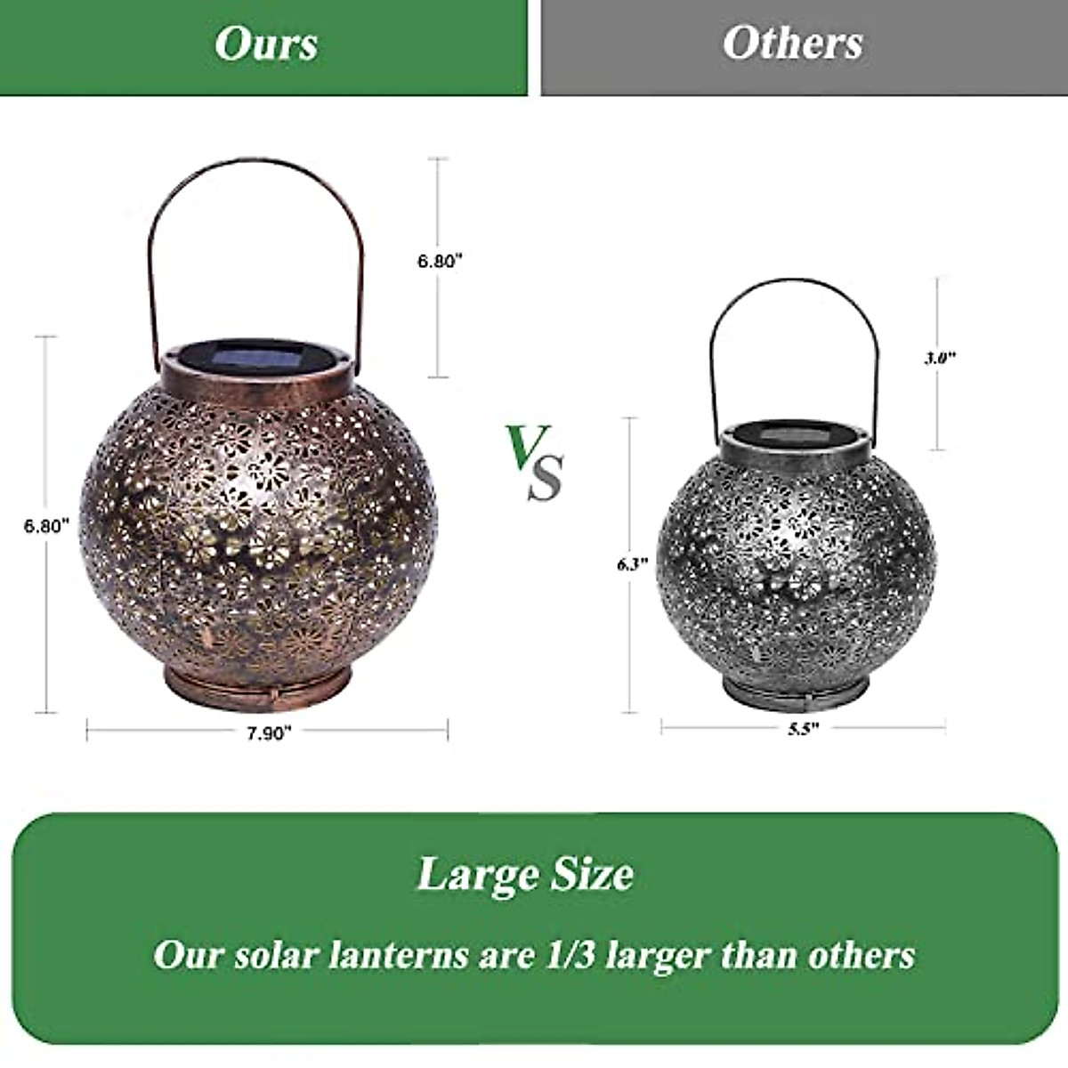 Solar Lanterns Outdoor Hanging, Metal Large Solar Lantern Outdoor Waterproof with Handle, Retro LED Solar Garden Lights Outdoor for Patio Porch Pathway Yard Tabletop Decoration