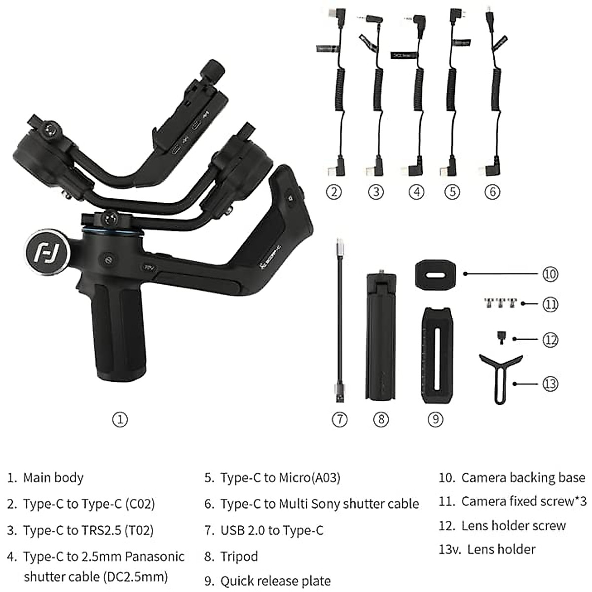 FeiyuTech SCORP-C Camera Stabilizer Gimbal for DSLR and Mirrorless Camera, Camera Handheld Gimbal 3-Axis, 5.5lbs Payload, for Sony α7Ⅳ A6300/A6400 A7S3 a9/a7 for Canon 5D3/80D for Nikon D7500/Z5/Z6 II