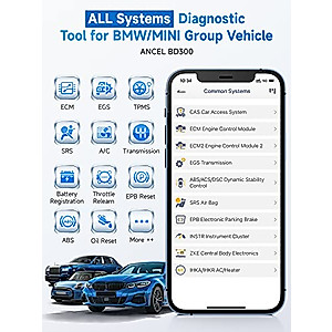 ANCEL BD300 OBD2 Scanner Bluetooth Fits for BMW Full System Code Reader Fits for BMW Diagnostic Tool with Battery Registration Tool Service EPB CBS ETC ABS Airbag & Powerful OBD2 Scanner for All Cars