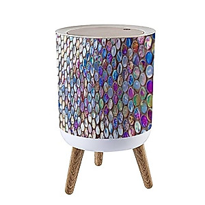 IBPNKFAZ89 Small Trash Can with Lid Round Purple Glass Garbage Bin Wood Waste Bin Press Cover Round Wastebasket for Bathroom Bedroom Kitchen 7L/1.8 Gallon