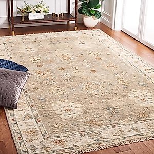 SAFAVIEH Samarkand Collection 6' x 9' Light Grey/Beige SRK106F Hand-Knotted Traditional Wool Area Rug