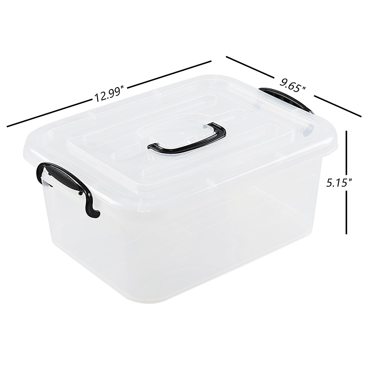 Quickquick 8 L Plastic Latching Box with Handle, Storage Latch Bins with Handles, Clear, 2 Packs
