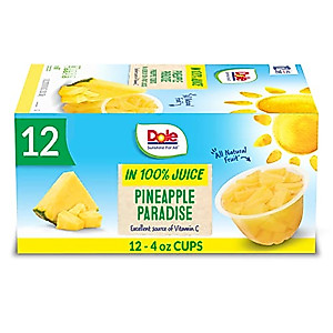 Dole Pineapple Paradise Pineapple Tidbits in a Blend of 100% Fruit Juices Snacks, 4oz 12 Total Cups, Gluten & Dairy Free, Bulk Lunch Snacks for Kids & Adults