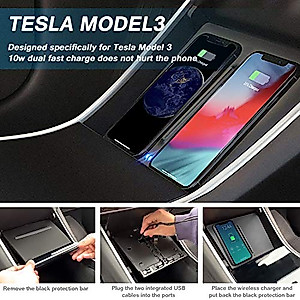 VXDAS Tesla Model 3 Wireless Charger, Dual 10W QI Wireless Phone Charging Pad M3 Car Center Console Tesla Model 3 Accessories Panel with 7pcs Custom Cup Mat Center Console Liner mat-Newest Upgrade