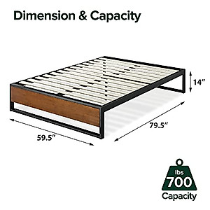 ZINUS GOOD DESIGN Award Winner Suzanne 14 Inch Bamboo and Metal Platforma Bed Frame, No Box Spring Needed, Wood Slat Support, Chestnut Brown, Queen