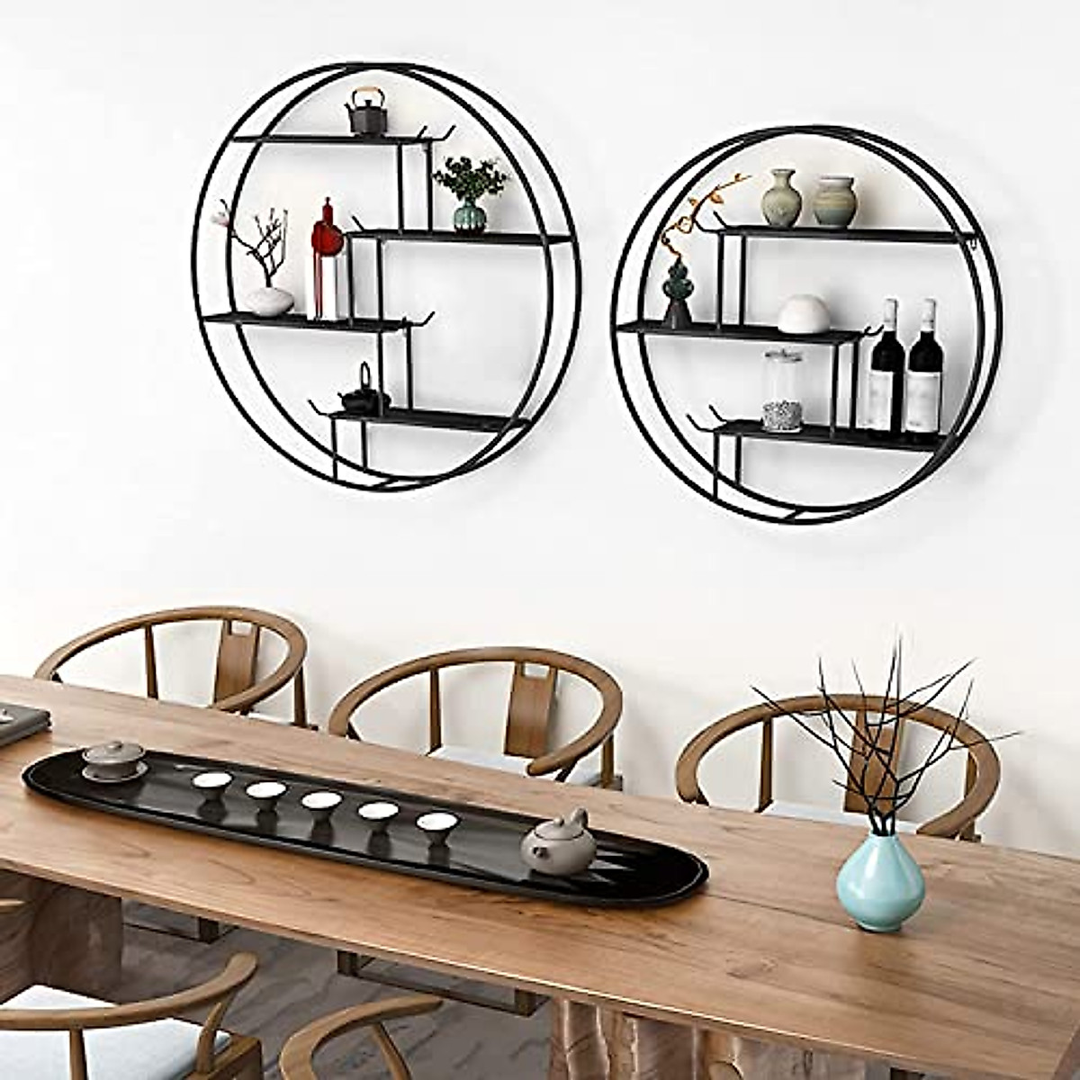 Bedroom Storage Shelf Multipurpose Wall-Mounted Decorative Shelf Metal Iron Round Display Stand/Floating Shelves Creative Living Room,Black,60cm