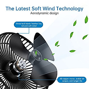 Acekool Battery Operated Fan, Camping Fan with Night Light, 3 Speeds Portable Desk Fan,135°Rotation, Rechargeable Quiet Table Fan for Office, Bedroom, Travel, Camping (Deep Black)