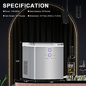 Ice Maker Countertop - 35Lbs/24H Auto Self-Cleaning, 18 Bullect Ice Cubes in 12 Mins, Portable & Compact Ice Maker Machine with Ice Scoop & Baske for Home/Kitchen/Party/Camping,Silver