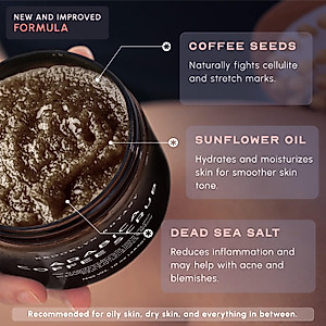 Brooklyn Botany Dead Sea Salt and Arabica Coffee Body Scrub 10 oz - Moisturizing and Exfoliating Body, Face, Hand, Foot Scrub - Fights Stretch Marks, Fine Lines, Wrinkles - Great Gifts for Women & Men