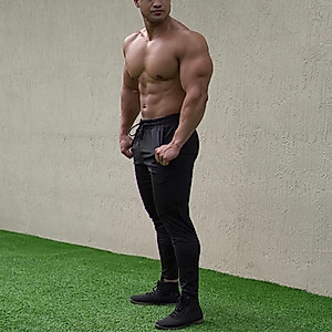 BROKIG Mens Lightweight Gym Jogger Pants,Men's Workout Sweatpants with Zip Pocket(Black,Small)