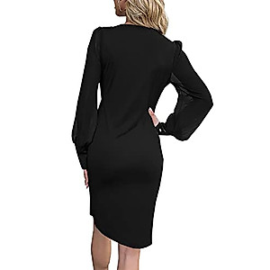 Umenlele Women's Elegant Wrap V Neck Lantern Long Sleeve Double Breasted Blazer Bodycon Pencil Short Mini Dress Black Small