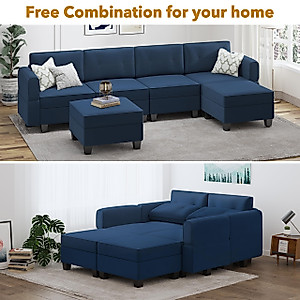 AYEASY 113'' Modular Sofa, Living Room U Shaped Couch with Storage Ottoman Sectional, Beige