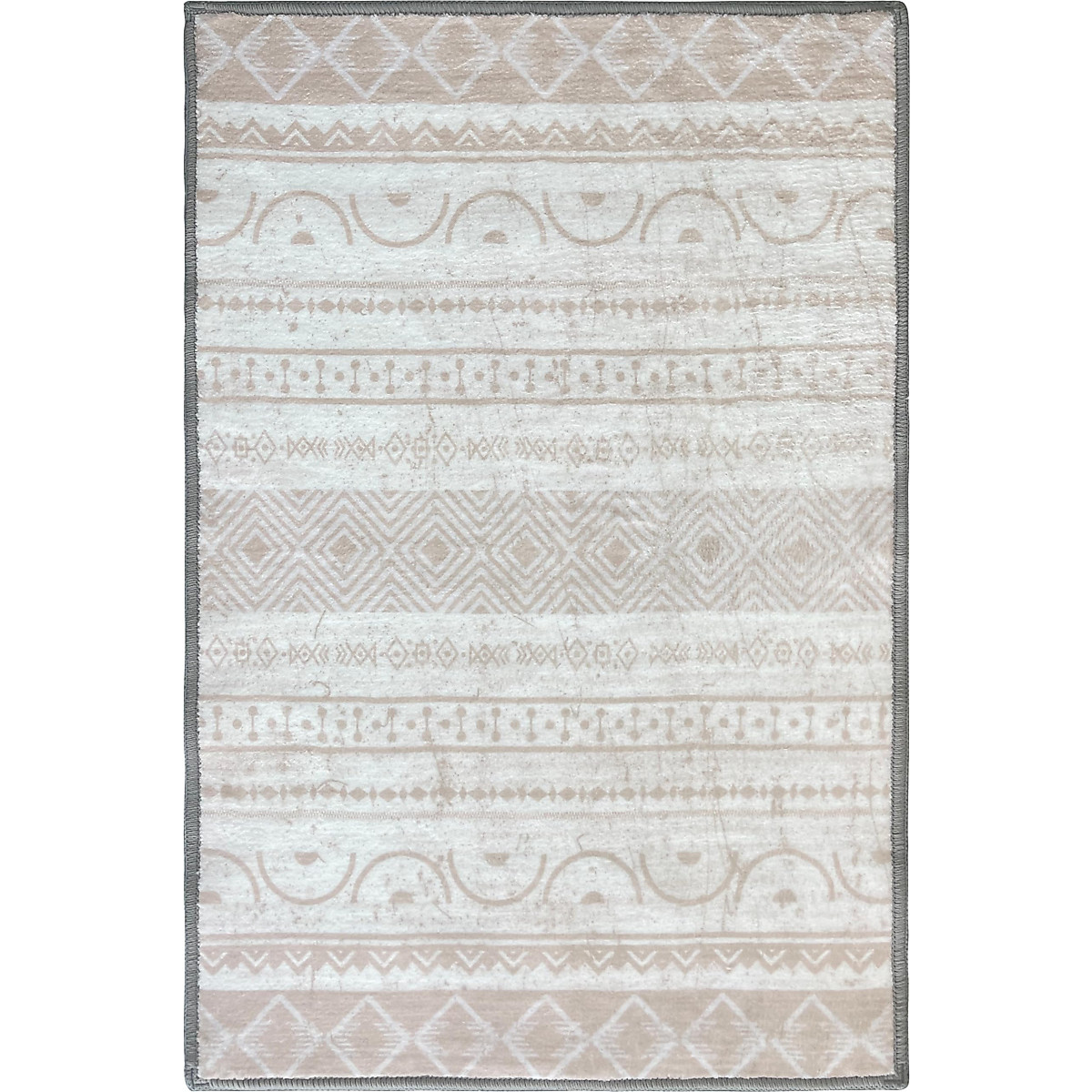 FAIOKAVER Geometric Washable Boho 5'x7' Area Rug - Non Slip, Foldable Indoor Carpet for Living Room, Bedroom, Kitchen-Easy to Clean, Durable and Stylish,Beige
