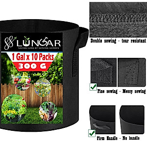LUNGAR Plant Grow Bags - 5 Gallon 5 Packs Planter Pot, Thickest Aeration 300G Non-Woven Fabric, Reinforced Handles for Weatherproof Nursery Pot, Enhanced Double Seam