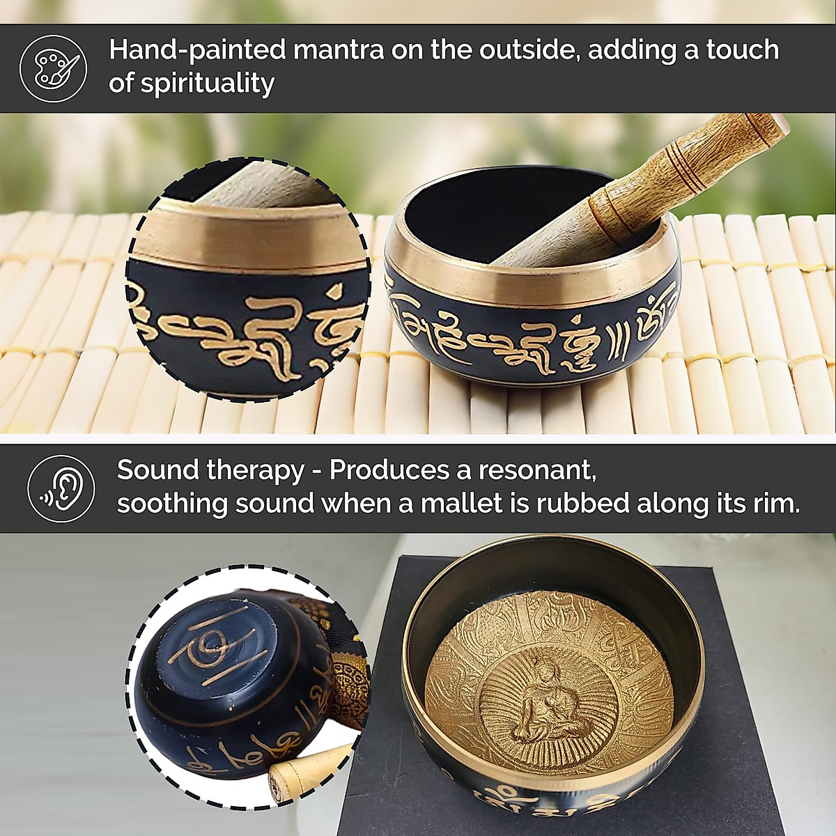Singing Bowl for Meditation, Stress Relief | Tibetan Singing Bowl | Meditation Accessories | Metal Bowl | Meditation Music for Relaxation & Gifting