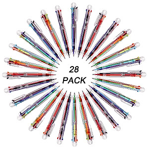 JPSOR 28 Pack Multicolor Ballpoint Pens 0.5mm 6-in-1, Fun Pens for Kids Party Favors, Back to School, Retractable Ballpoint Rainbow Pens Color Pens for Office School Supplies Students Gift