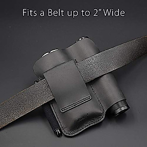 EDC Leather Belt Knife Sheath Organizer for Multitool, Fit 1.0" Diameter Flashlight, Tool Belt Pouch, Pocket Slip Pouch, EDC Tactical Key Chain Holder, Leather Key Fob, Premium Leather. Black.