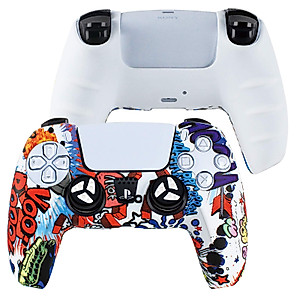 SIKEMAY Silicone Printing Cover Skin for PS5 Controller Grip, Protective Case for PlayStation 5 Accessories with 10 Thumb Grip Caps