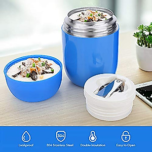 Nomeca Insulated Lunch Container Hot Food Jar 16Oz Thermos for Hot Food Stainless Vacuum Thermal Bento Lunch Box Soup Containers Wide Mouth with Spoon for Kids Adult Boys School Office Outdoor, Blue