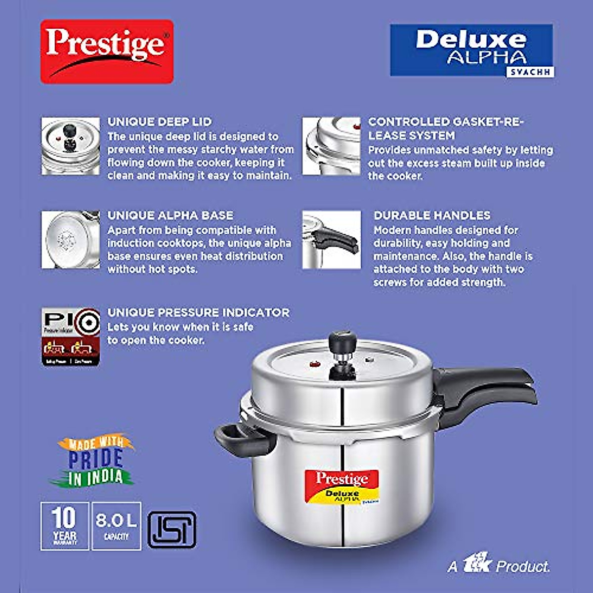 Prestige PRASV8 Pressure Cooker, 8 Liter, Silver