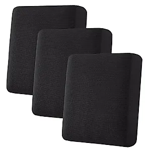 H.VERSAILTEX Super Stretch Individual Seat Cushion Covers Sofa Couch Slipcover Sets Thick Jacquard Textured Twill Fabric (3 Piece Covers, Black)