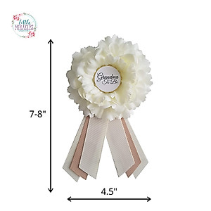 Mom To Be Sash and Dad To Be Pin By LMC | Baby Shower Belly Sash and Corsage | USA Handmade | Heat Sealed Ends | Ivory and Beige (Grandma to be pin)