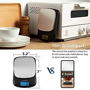 NUTRI FIT Ultra Slim Kitchen Scale Digital Food Weight Scale for Baking Cooking in Grams and Ounces Tare & Backlit LCD Display 11lb 5kg Capacity- Black/Stainless Steel