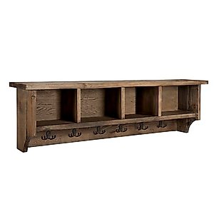 Pomona Industrial 48 in. Solid Wood & Metal Coat-Rack With 6 Strong Coat Hooks and 4 Cubbies- 10 in. w x 7 in. d x 6 3/4 in. h - Tool Organization and Garage Storage