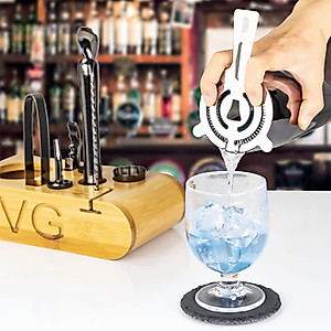 VG Cocktail Shaker Set Bartender kit with Stand, Cocktail Kit Bar Tools Set for Drink Mixer, Bar Cart Accessories for The Home Bar Set (Black)