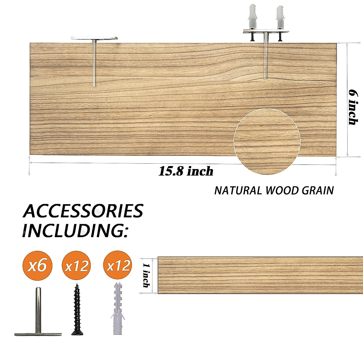 Floating Shelves, Rustic Solid Wood Shelves Set of 3,Floating Shelves for Wall Mounted, Durable Natural Bathroom Wall Shelves with Bedroom,Kitchen,Living Room,Office Storage Decor (Light Brown)