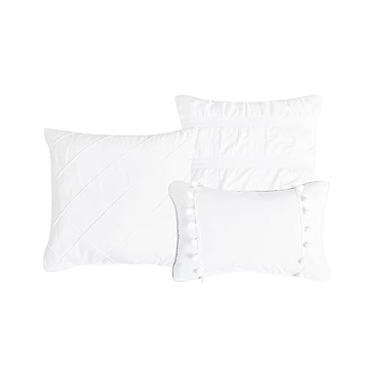 JML California King Comforter Set, 7 Piece Pinch Pleat Bed in a Bag Set with Shams and Decorative Pillows - Luxury Pintuck Microfiber Down Alternative Bedding Comforter Sets,White