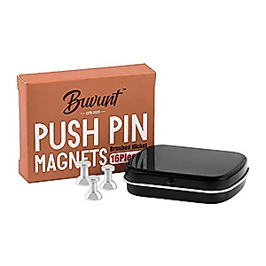 Magnetic Push Pins, Refrigerator Magnets, 16pcs Brushed Nickel Push Pin Magnets Perfect for Fridge Magnets, Office Magnets, Whiteboard Magnets, Map Magnets