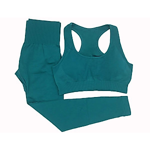 SUPJADE Buscando Workout Sets for Women 2 Piece High Waisted Leggings and Racerback Bras for Women,Seamless Yoga Outfits for Women 2 Piece Set Dark Green