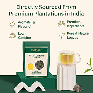VAHDAM, Himalayan Green Tea Leaves (50+ Cups, 3.53 Oz) Non GMO, Gluten Free | High Elevation Grown Green Tea Leaves From Himalayas | Pure Unblended Single Origin Green Loose Leaf Tea | Vacuum Sealed