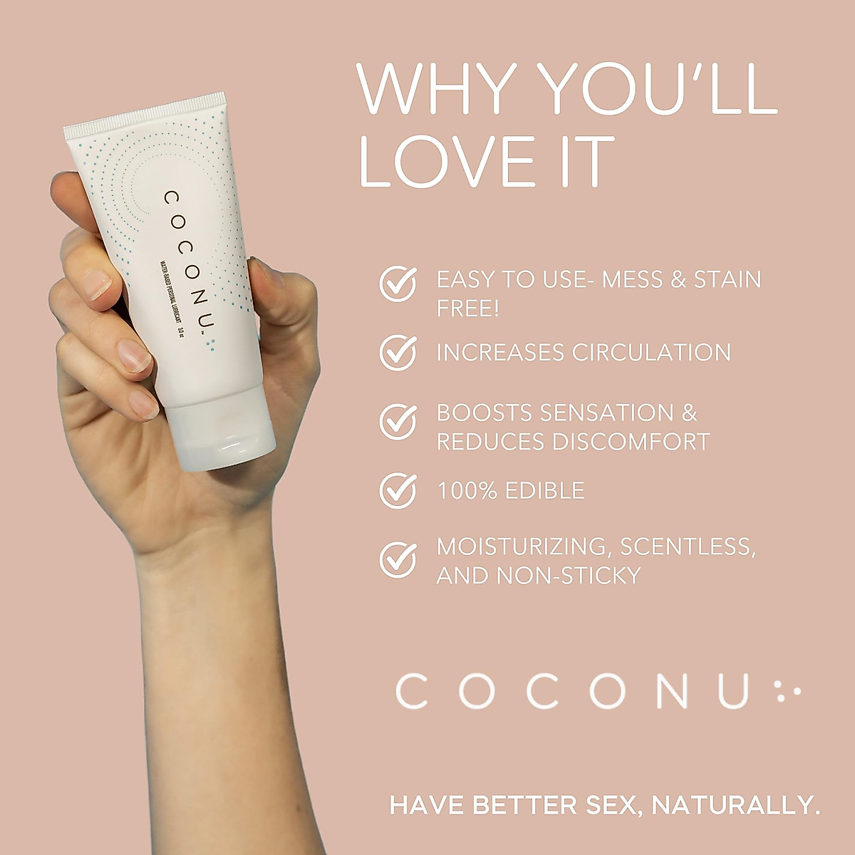 Coconu Water Based Personal Lubricant | Vegan | for Couples, Men, Women and Personal Use | Cruelty Free, Edible, Hypoallergenic | 3.0 oz