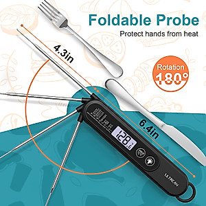Ultrean Digital Meat Thermometer for Cooking,Ultra-Fast Instant Read Food Thermometer with Backlight,Foldable Probe,Waterproof Kitchen Thermometer for BBQ,Grill,Fry,Oven,Candy Making