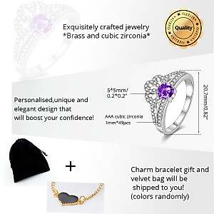 Uloveido Women's Princess Queen Crown Tiara Rings White Gold Plated Round Multi Cubic Zirconia Tiny Clear CZ Promise Ring (Purple, Size 7) Y2735