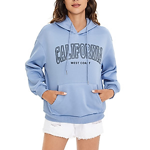 SOLY HUX Women Casual Fashion California Hoodie Los Angeles Pullover Drawstring Graphic Sweatshirt Blue S