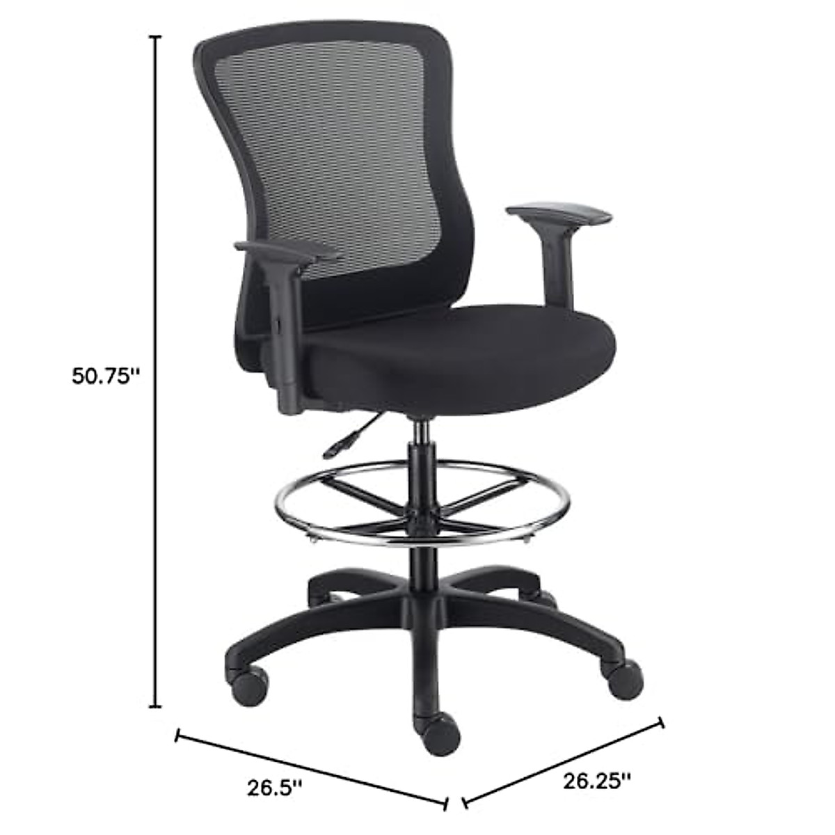 Global Industrial Mesh Back Task Stool, Black, Adjustable Arms, High Back