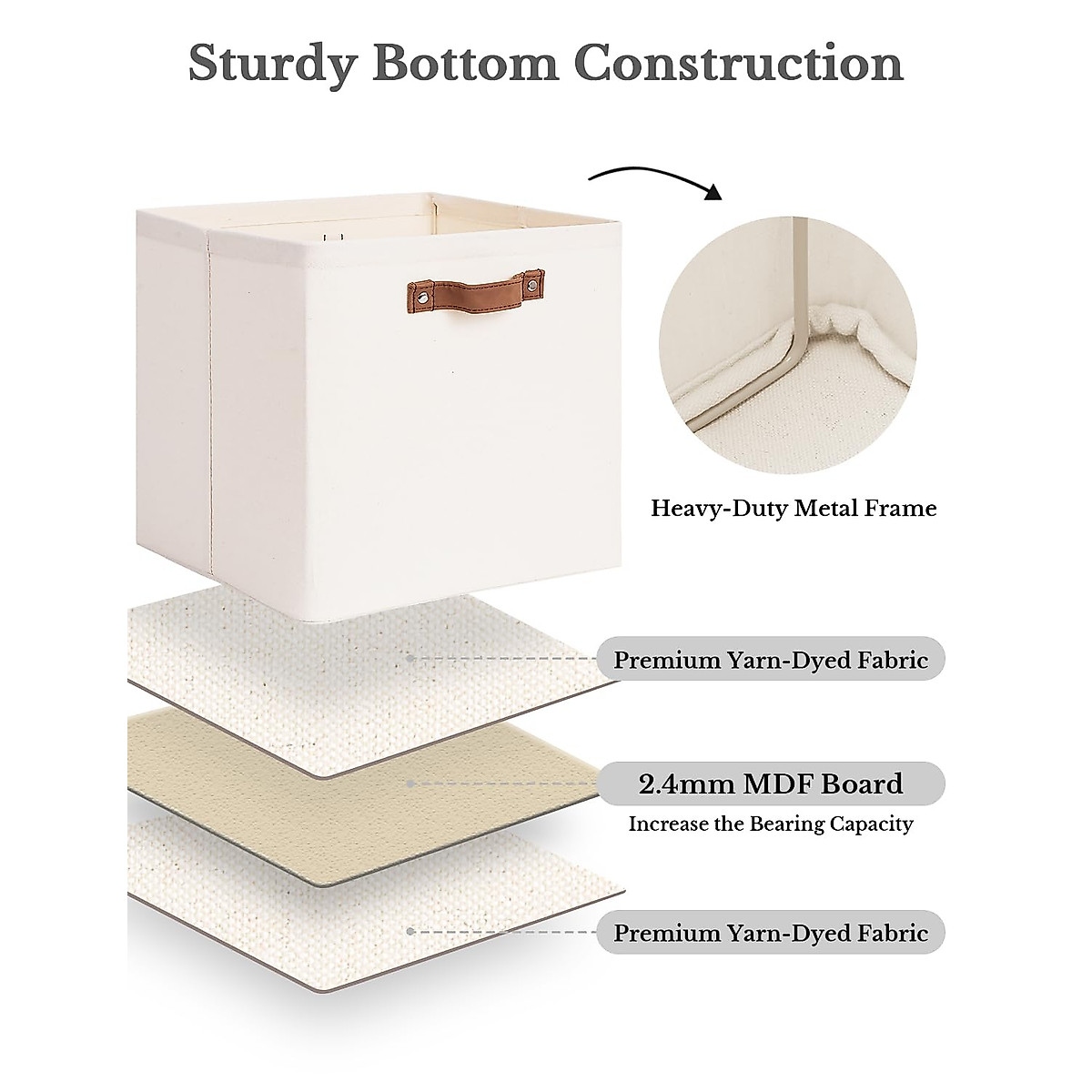 StorageWorks 13x13 Storage Cubes, Collapsible Storage Bins Organizer for Closet, Fabric Storage Box with PU Handles, Beige, 6-Pack