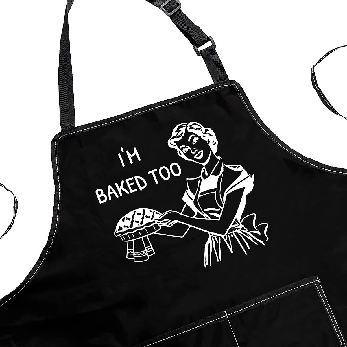 POFULL Funny Cooking Apron with Pocket I'm Baked Too Apron Baking Gift (I'M BAKED Apron)