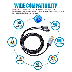 HOSONGIN MIDI to USB Cable 6 Feet, USB to 5-PIN MIDI Interface Adapter Connecting with Keyboard Synthesizer Drum for Editing Recording