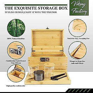 Viking Factory Large Bamboo Box with Combination Lock Decorative Box for Home Locking Storage Box -Premium Removable Tray, With Glass Jar