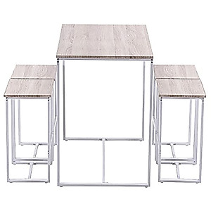 Dining Table Set (100 x 60 x 87) cm Oak Simple 87cm High Bar Table and Chairs Set of 5 PVC Paper Lacquered White Matte White