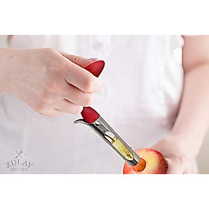 Zulay Premium Apple Corer - Easy to Use Durable Apple Corer Remover for Pears, Bell Peppers, Fuji, Honeycrisp, Gala and Pink Lady Apples - Stainless Steel Best Kitchen Gadgets Cupcake Corer - Red