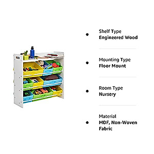 SONGMICS,Organizer and storage bins, Kid’s toy storage Unit with 9 Removable Non-Woven Fabric, Top Book Shelf, for Nursery Playroom, White UGKR31WT