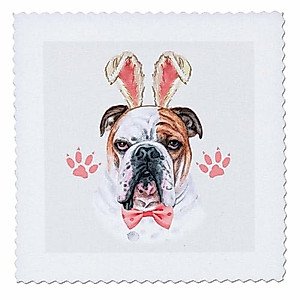 3dRose English Bulldog Looking Distinguished Even in Bunny Ears for... - Quilt Squares (qs-378921-2)
